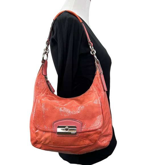 Coach | Bags | Coach Kristin Patent Leather Shoulder Bag Purse Coral ...